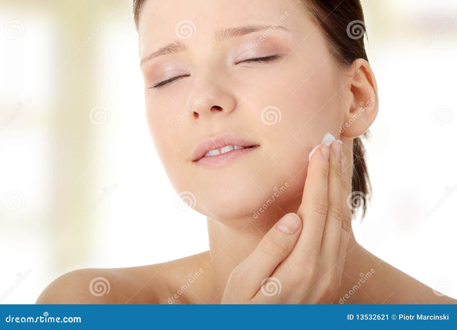 Woman Applying Moisturizer Cream on Face Stock Image - Image of cheek ...