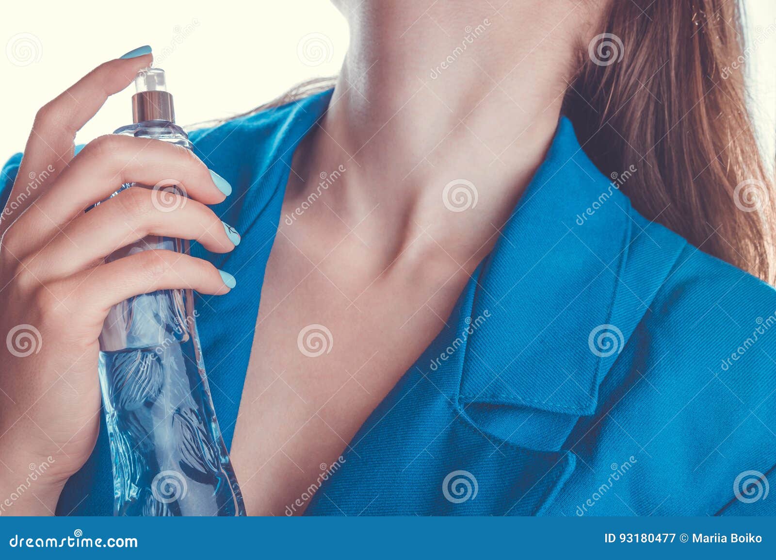 Woman Applying Perfume on Her Neck Stock Image - Image of glass, scent ...