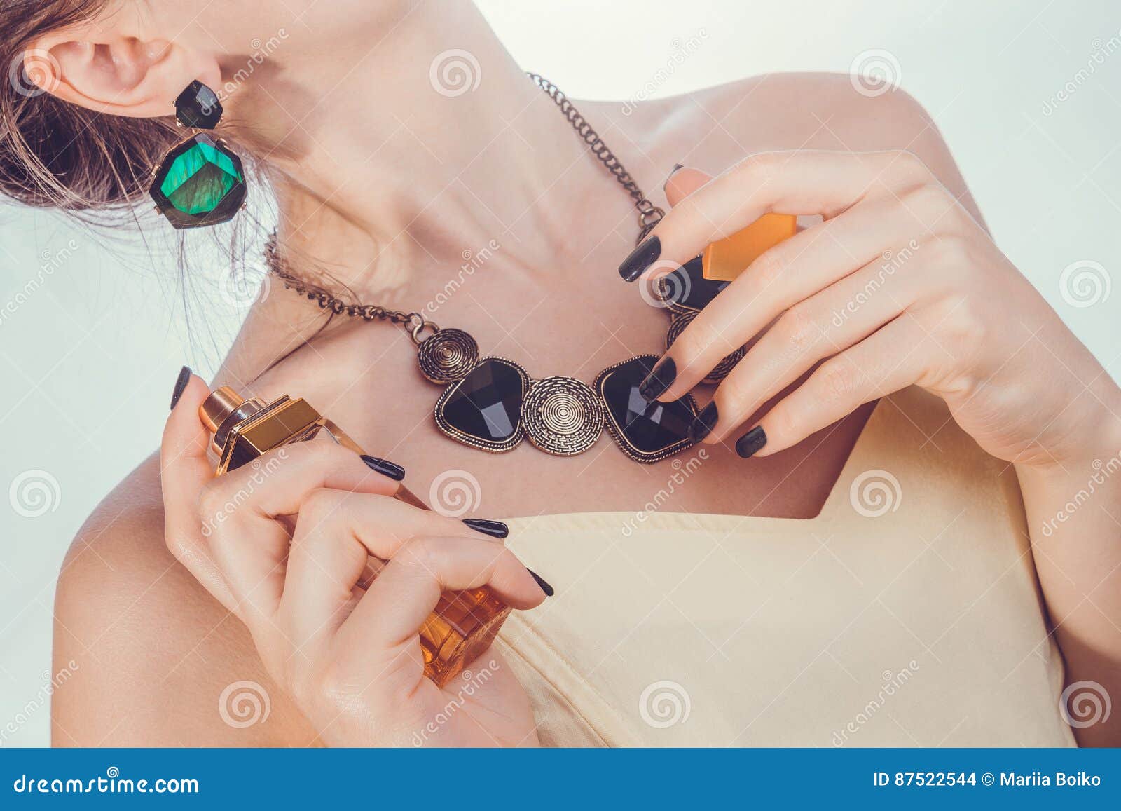 Woman Applying Perfume on Her Neck Stock Photo - Image of fragrant ...