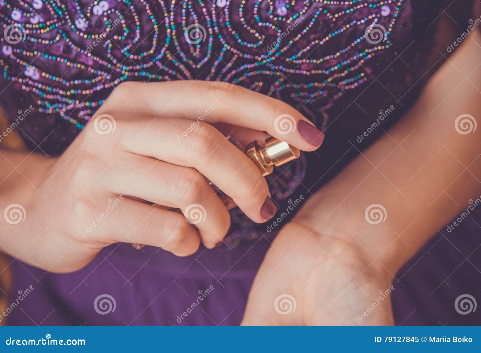 Woman Applying Perfume on Her Wrist Stock Image - Image of sensual ...