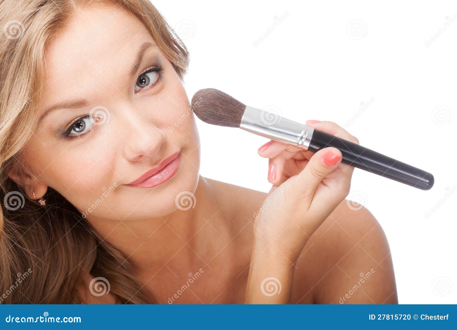 Woman Applying Powder on Face Stock Photo - Image of cosmetic, health ...