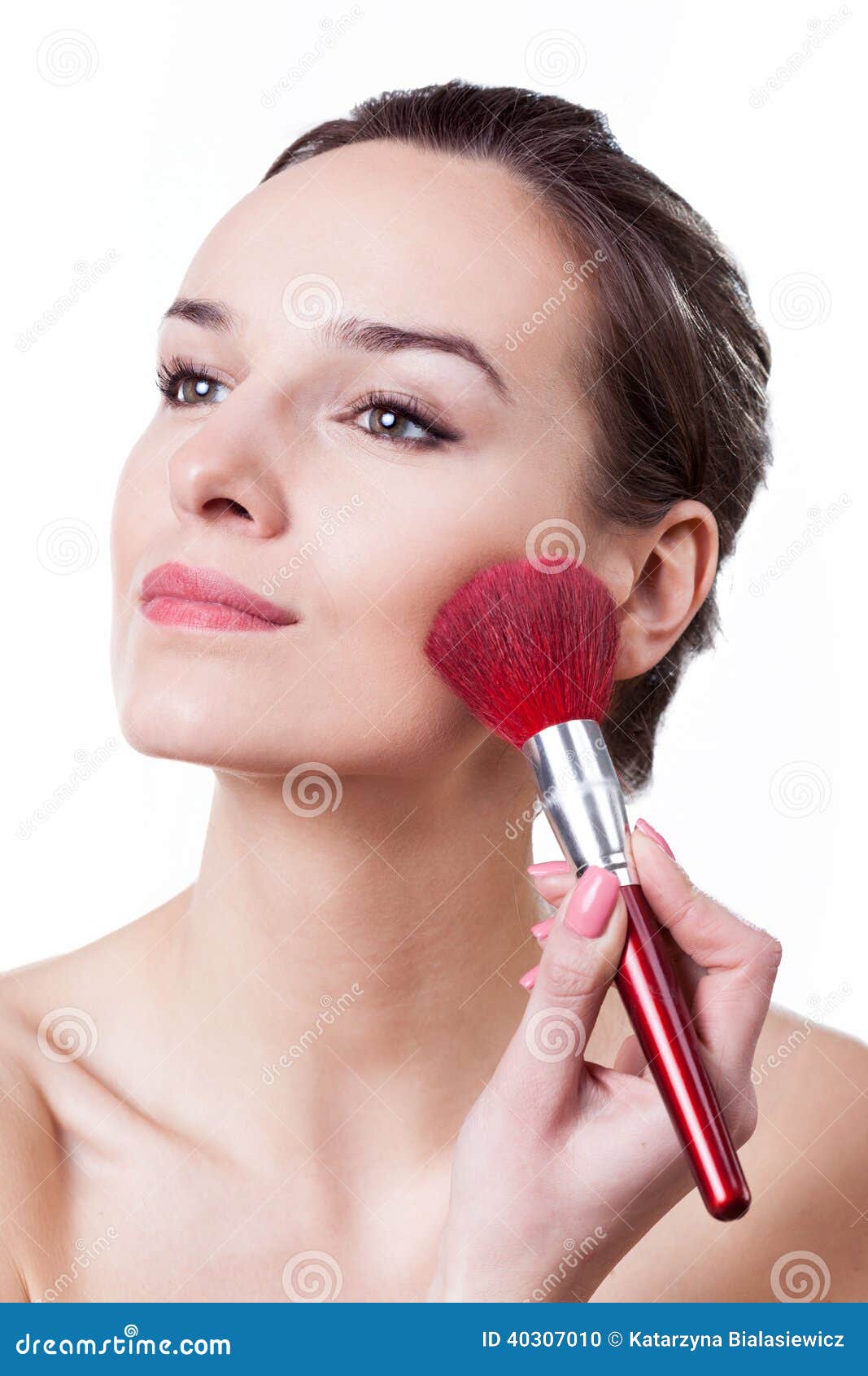 Woman Applying Powder on Face Stock Photo - Image of complexion, female ...