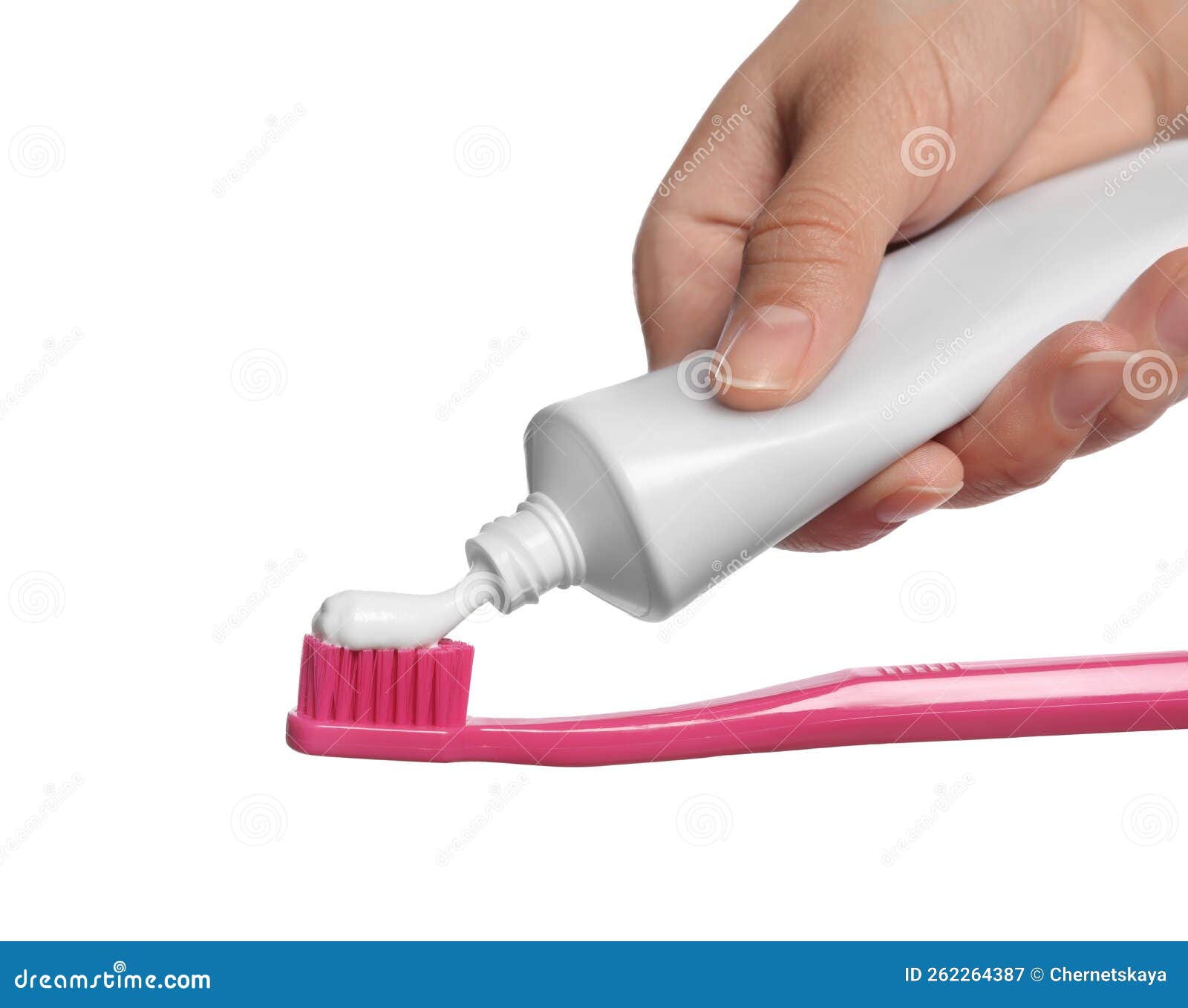 Woman Applying Toothpaste on Brush Against White Background, Closeup ...