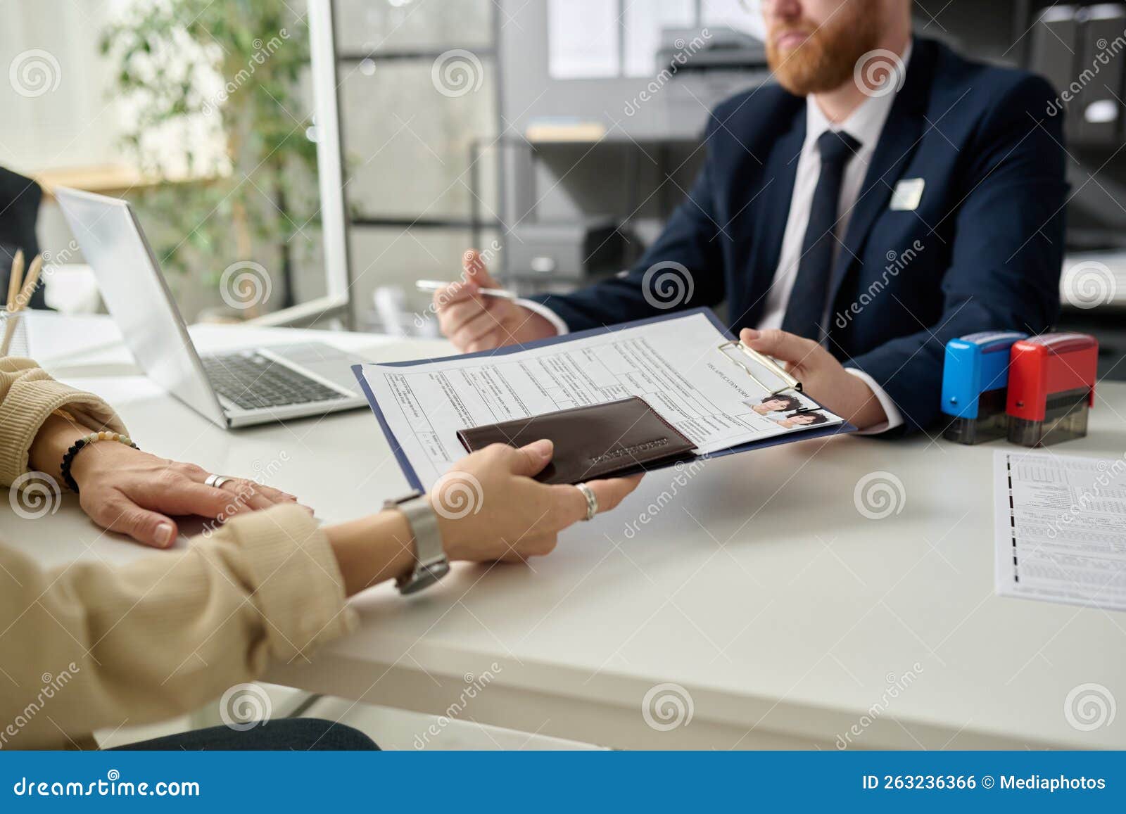 Woman Applying for Visa in US Immigration Office Stock Photo - Image of ...