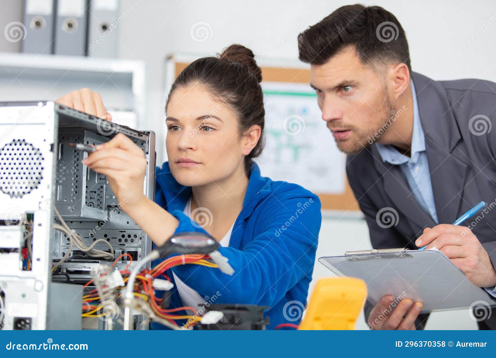 Woman Apprentice Computer Repairer Monitored by Teacher Stock Photo ...