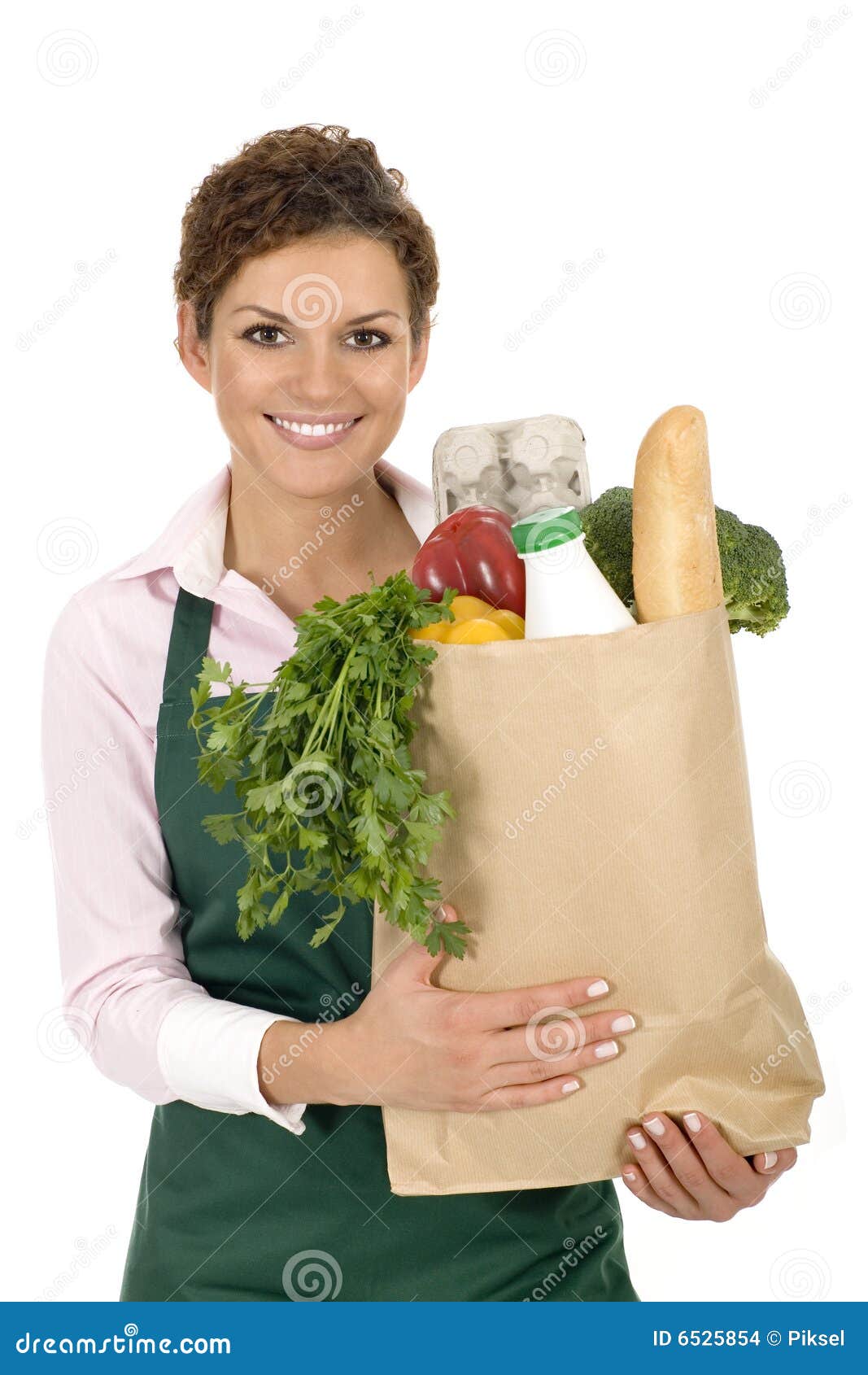Woman in Apron Holding Grocery Bag Stock Photo - Image of buyer, apron ... Woman in Apron Holding Grocery Bag Stock Photo - Image of buyer, apron ...