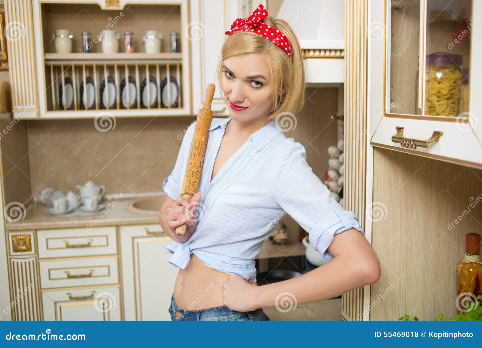 Woman in Apron with Rolling Pin in Hand in the Stock Photo - Image of ...