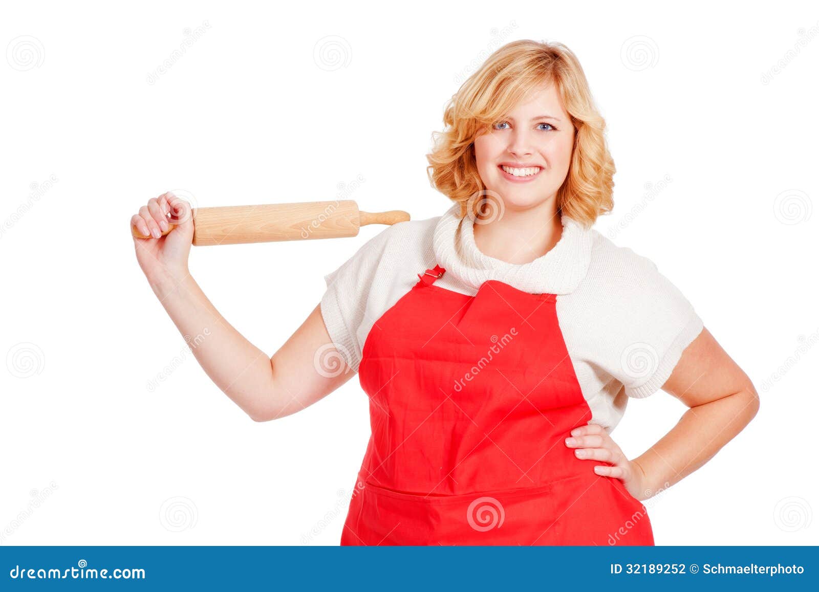 Woman with Apron and Rolling Pin Stock Photo - Image of white ...