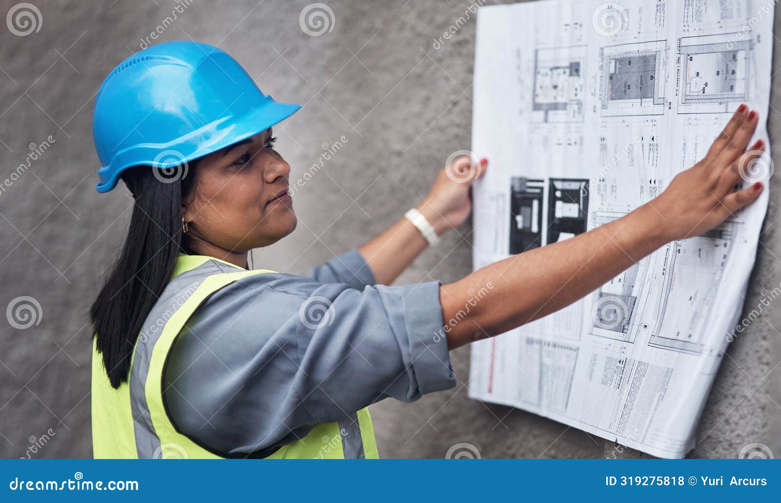 Woman, Architect and Reading Blueprint at Construction Site with ...