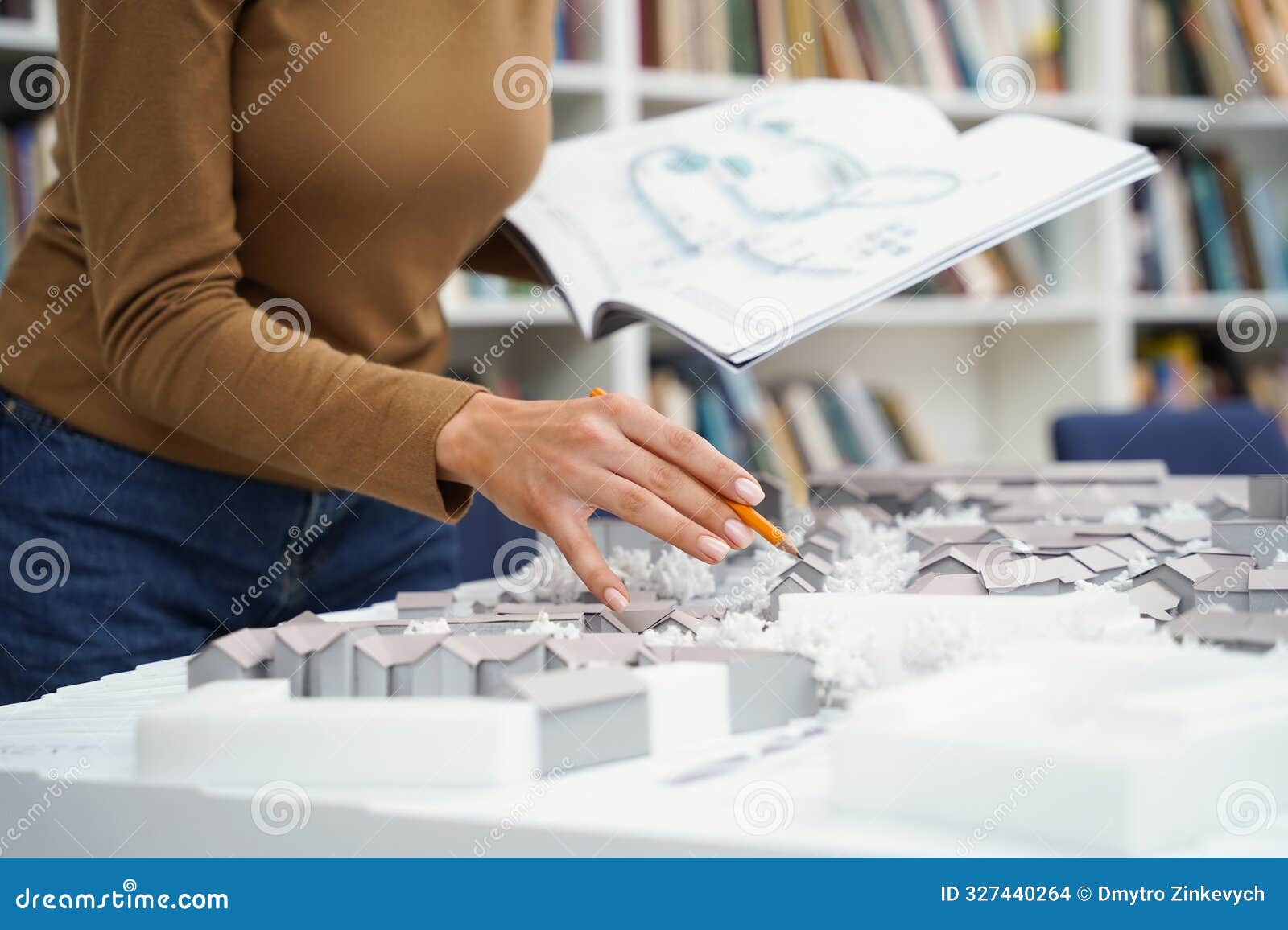 Woman Architect Student Working on Diploma Project in University ...