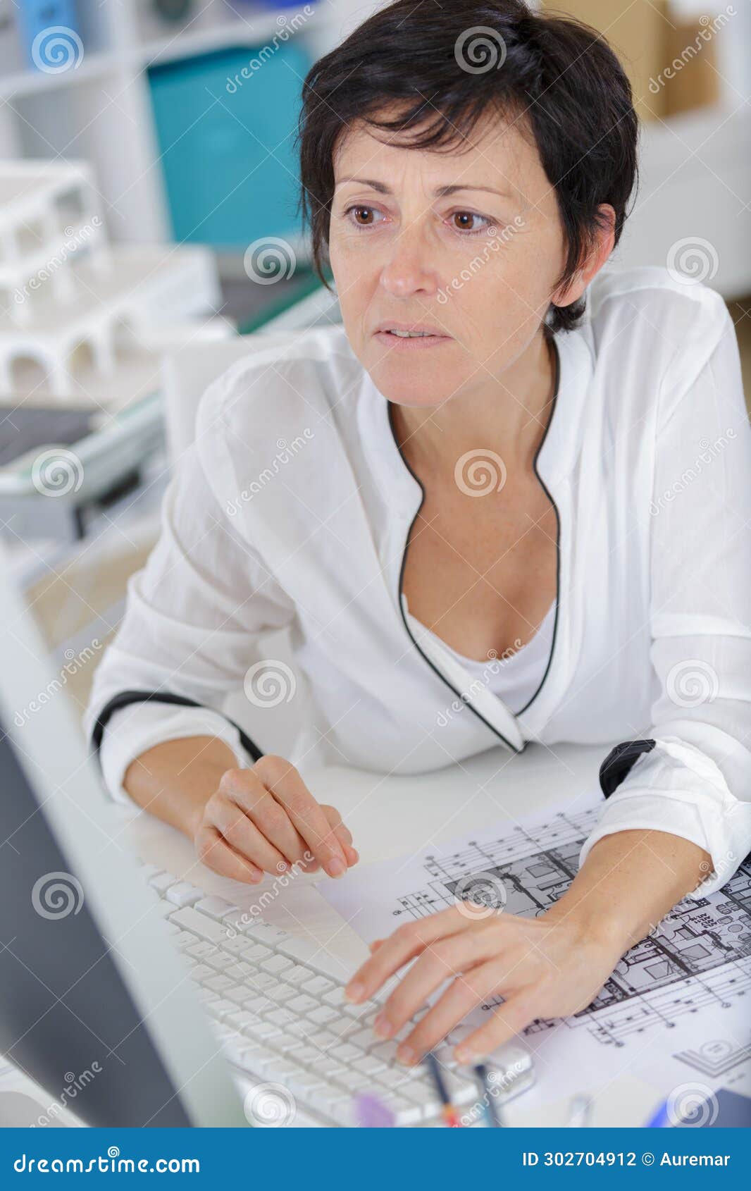 Woman architect using pc stock photo. Image of keyboard - 302704912