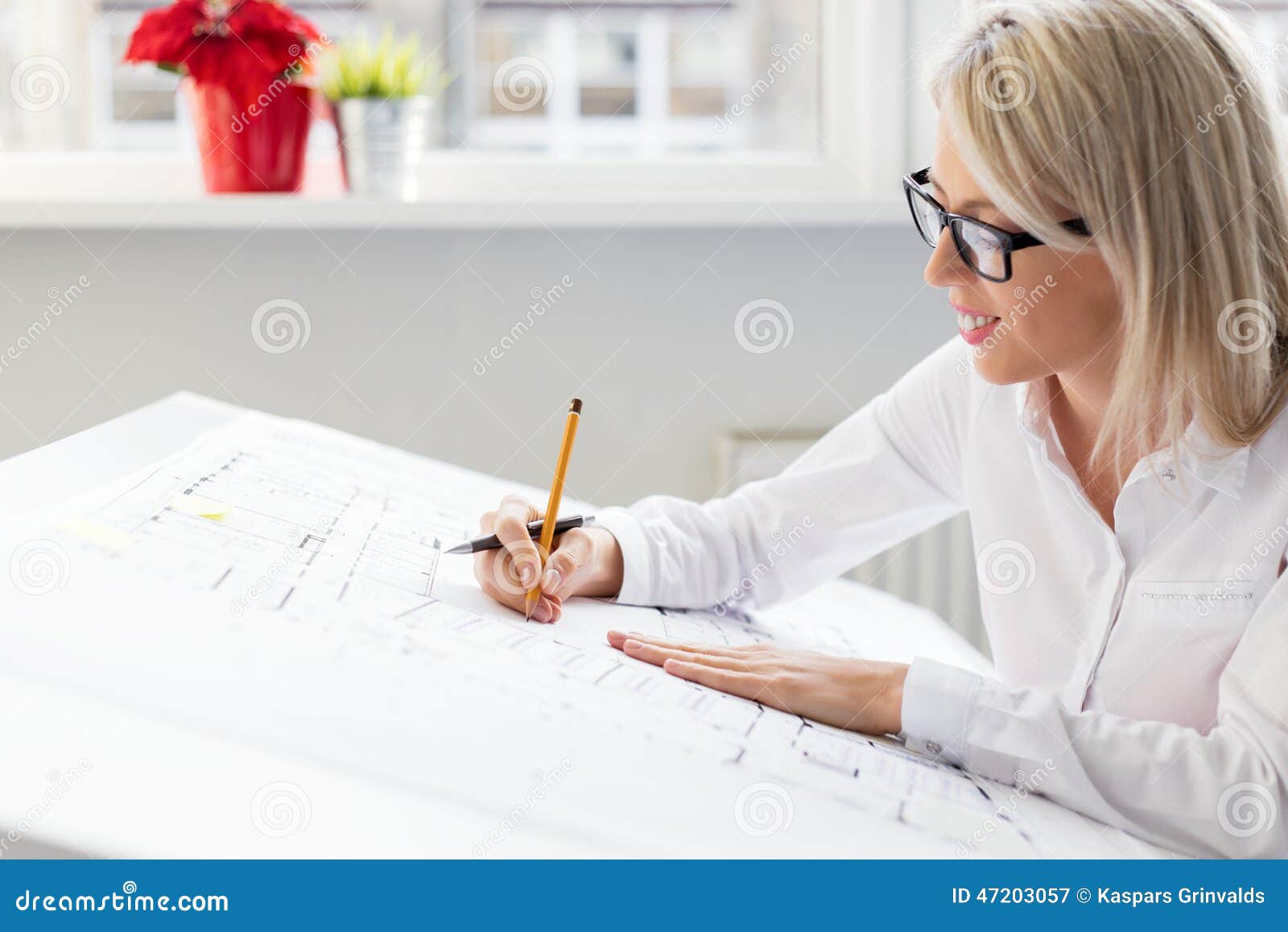 Woman Architect Working on Architectural Blueprints Stock Image - Image ... Woman Architect Working on Architectural Blueprints Stock Image - Image ...