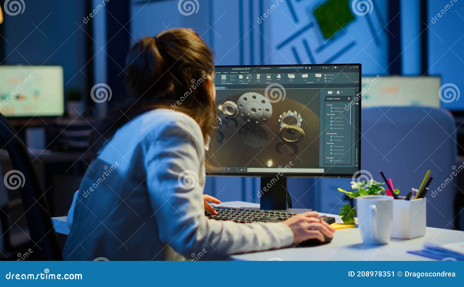 Woman Architect Working in Modern Cad Program Overtime Stock Image ...