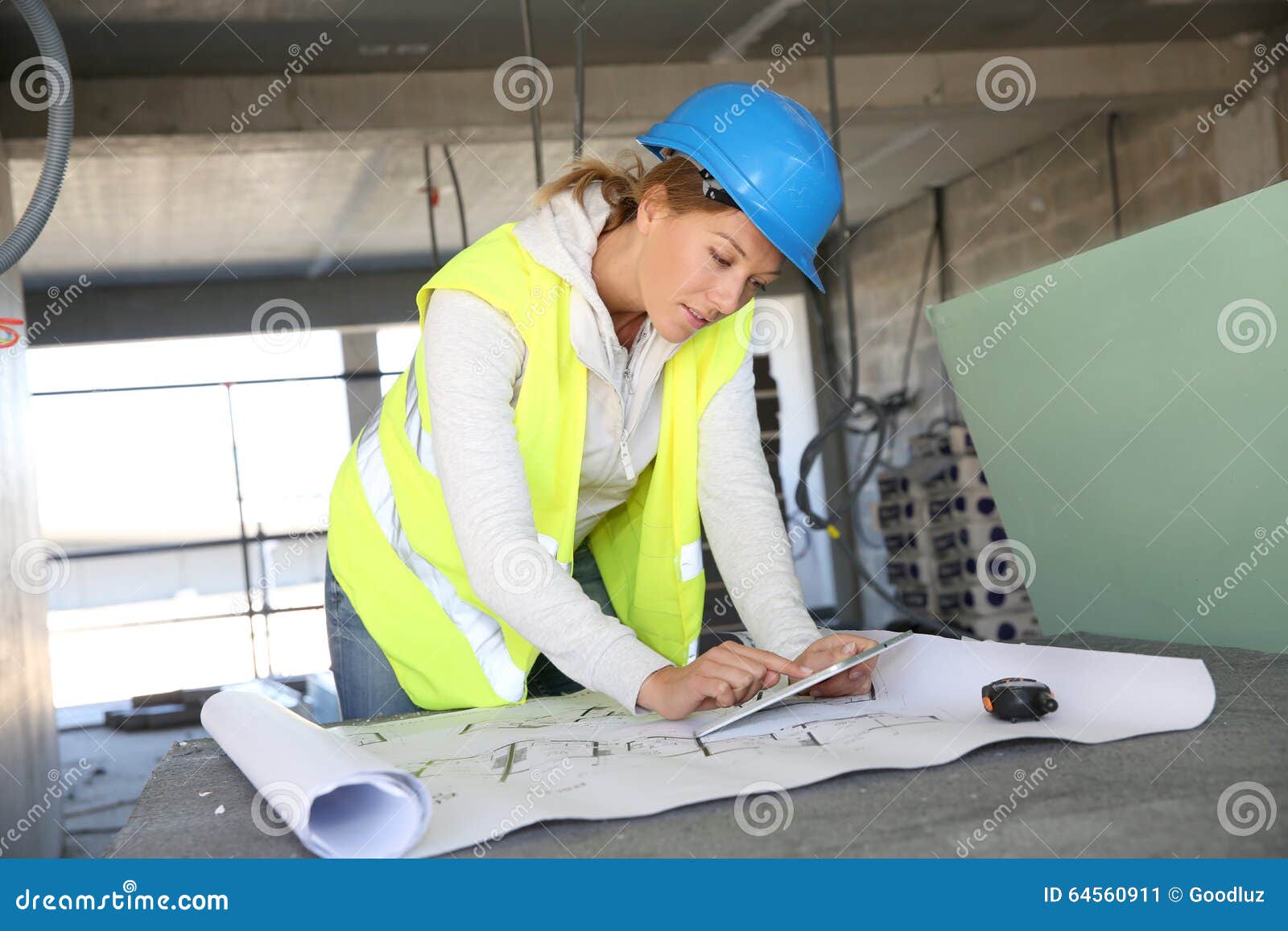Woman Architect Working on Plan Stock Image - Image of architecture ...