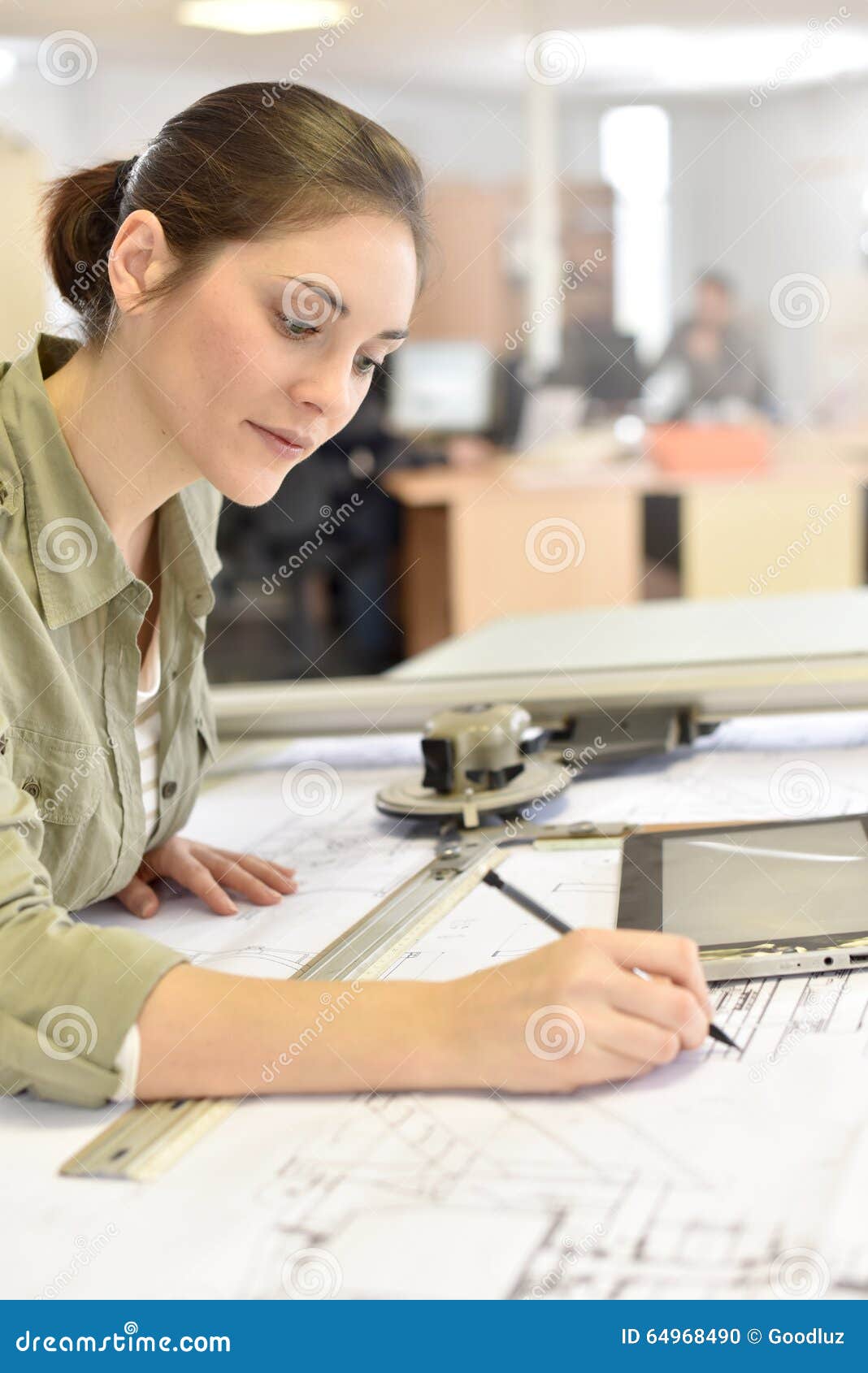 Woman Architect Working on Plans Stock Photo - Image of designing ...