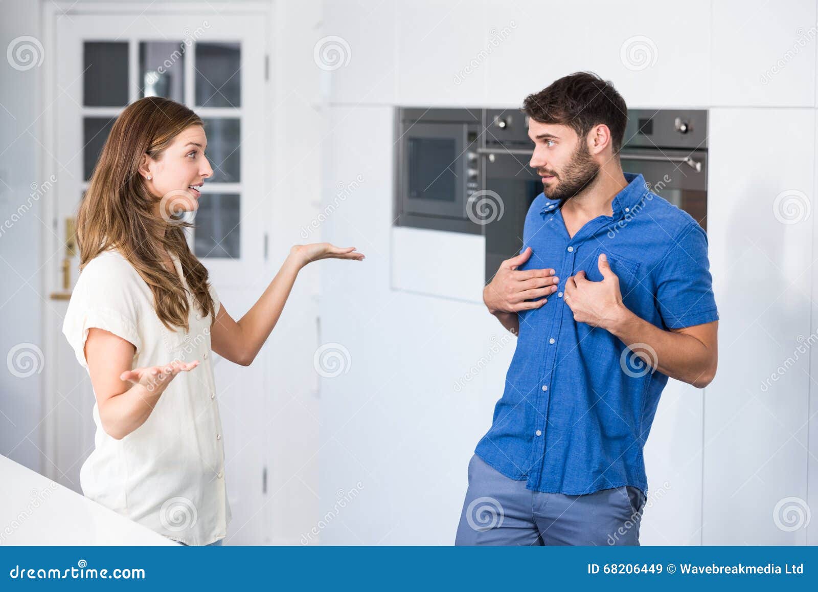 Woman Arguing with Partner in Kitchen Stock Image - Image of frowning ...