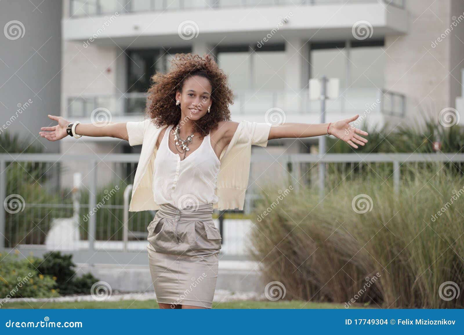Woman with Arms Outstretched Stock Photo - Image of thirties ...