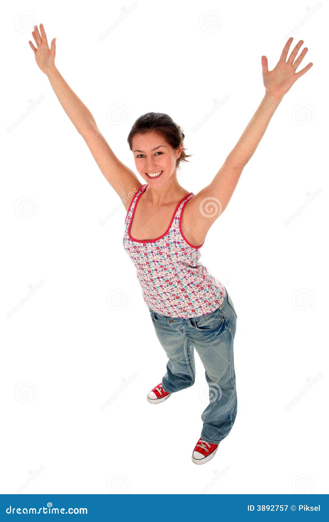 Woman with Arms Outstretched Stock Image - Image of brunette ...