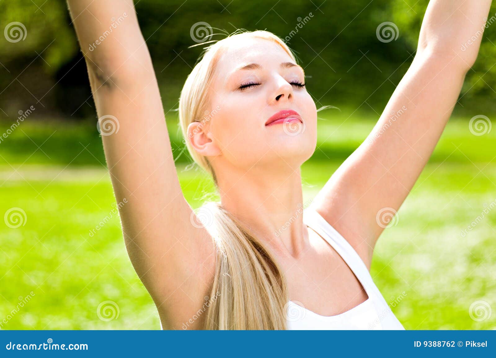 Woman with arms raised stock photo. Image of nature, park - 9388762