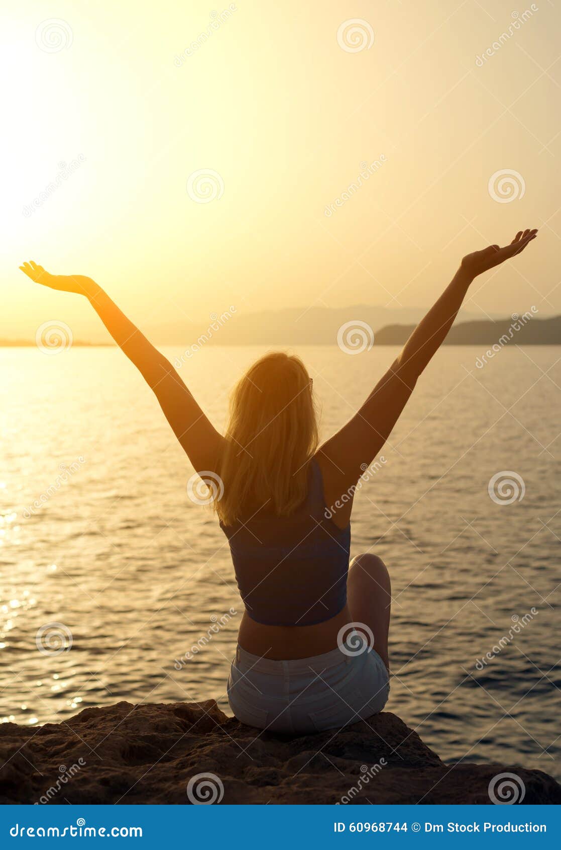 Woman with Arms Wide Open at Sunset. Stock Photo - Image of outdoors ...