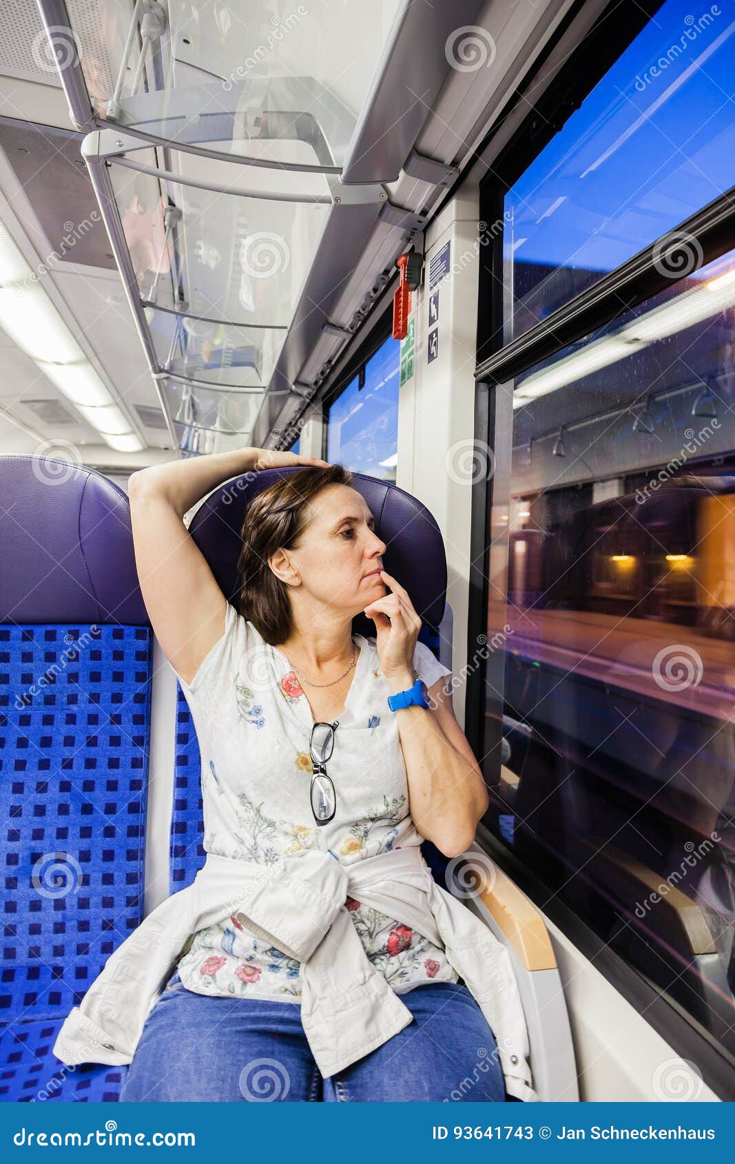 Woman As a Commuter Alone in the Train Stock Image - Image of portrait ...