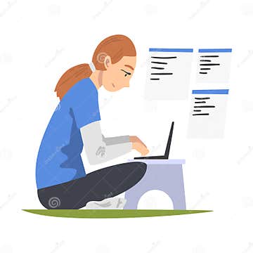 Woman As Software Developer or Programmer Engaged in Coding in Server-side Framework on Laptop ...
