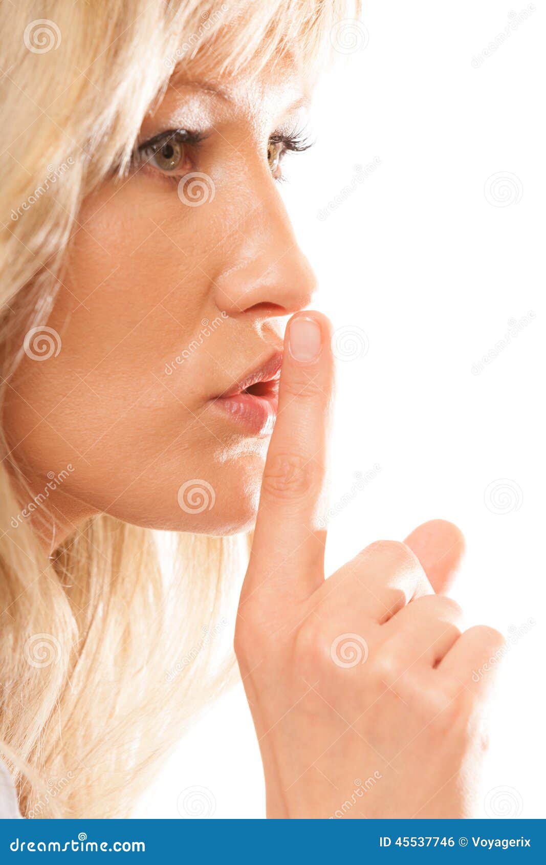 Woman Asking for Silence Finger on Lips Hush Gesture. Stock Photo ...