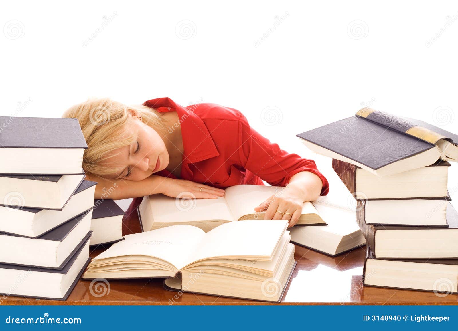 Woman asleep on books stock photo. Image of isolated, learn - 3148940