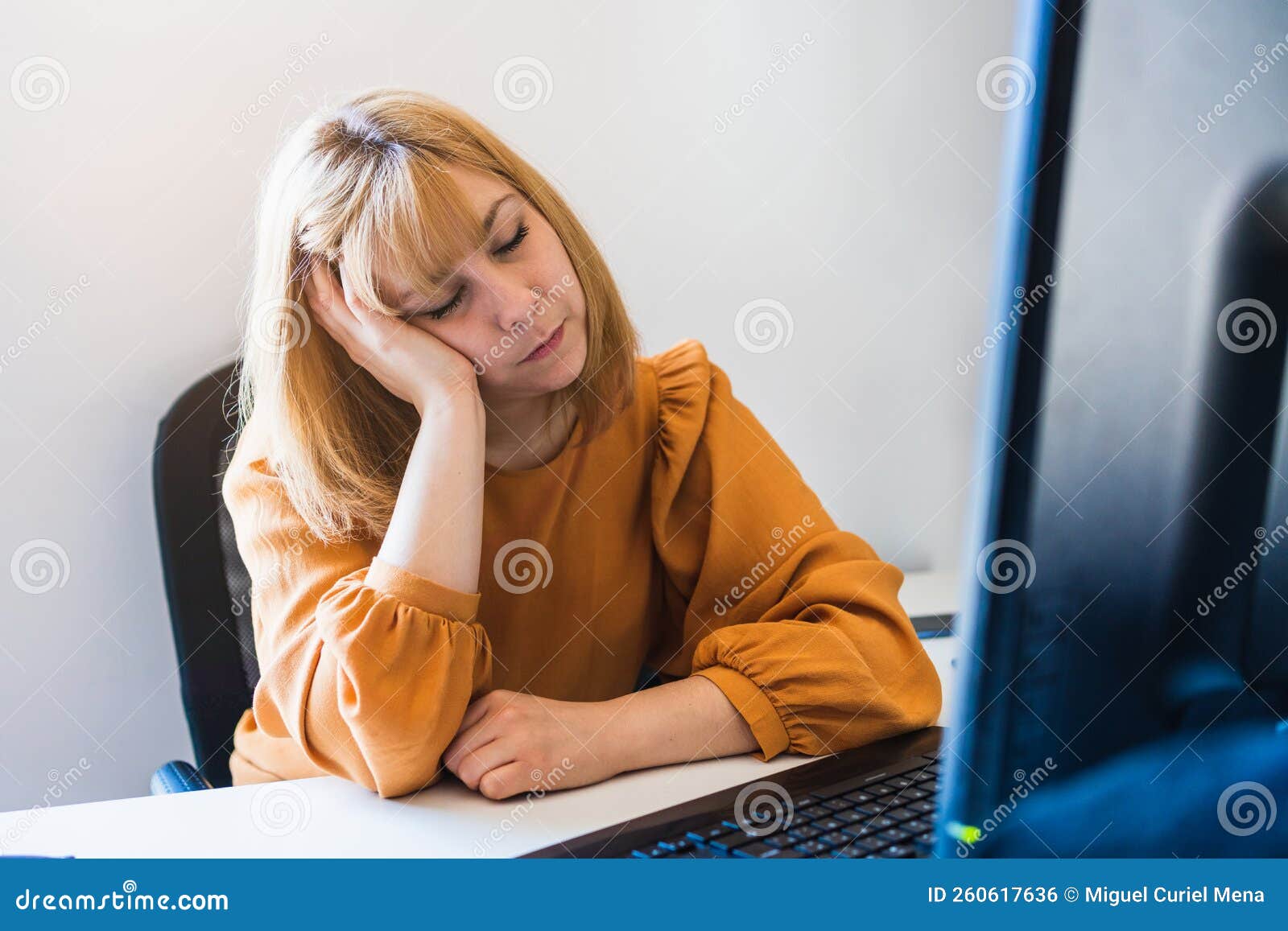 Woman Asleep in Front of the Computer Stock Photo - Image of female ...