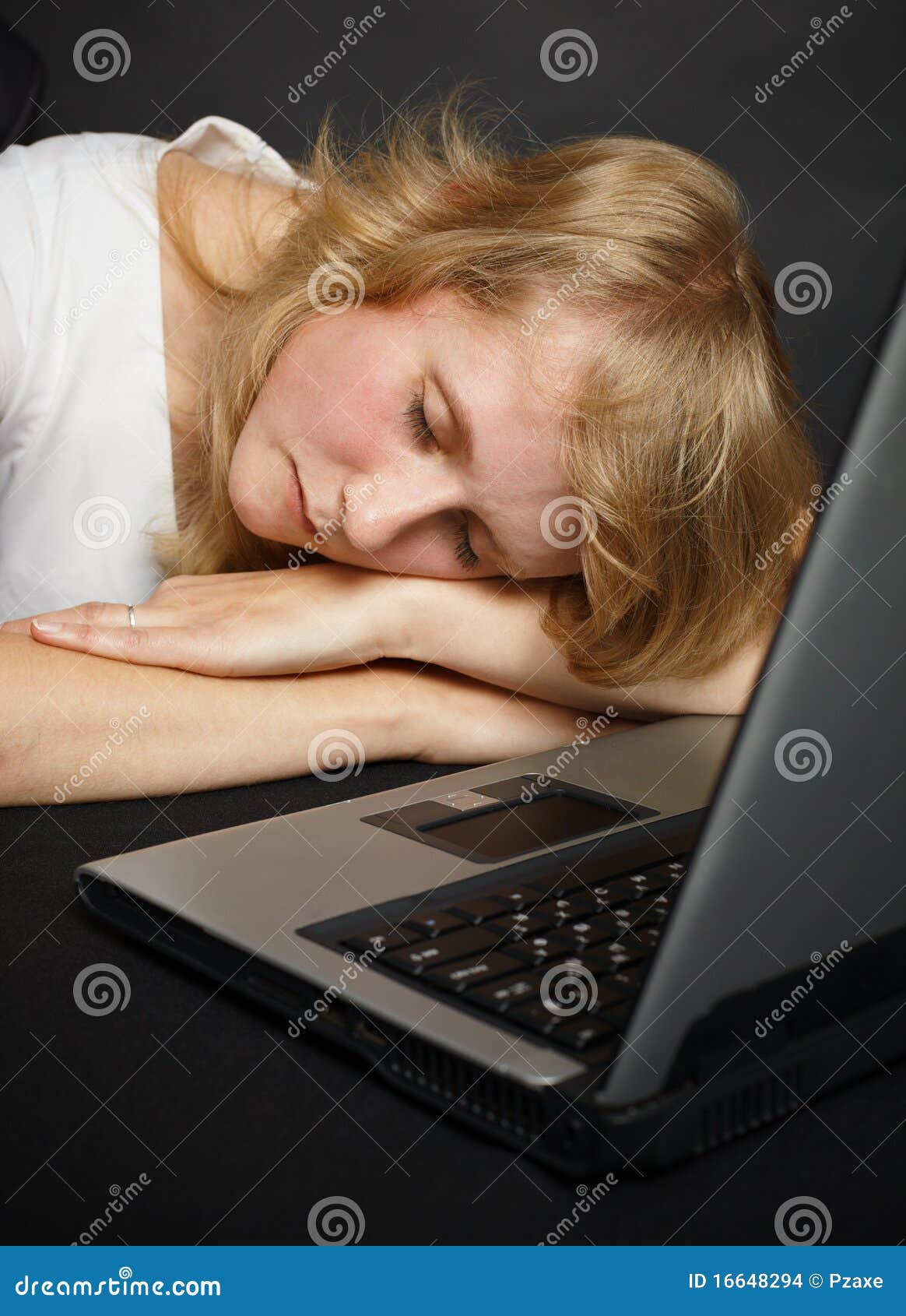 Woman Asleep at Table Near Computer Stock Photo - Image of female ...