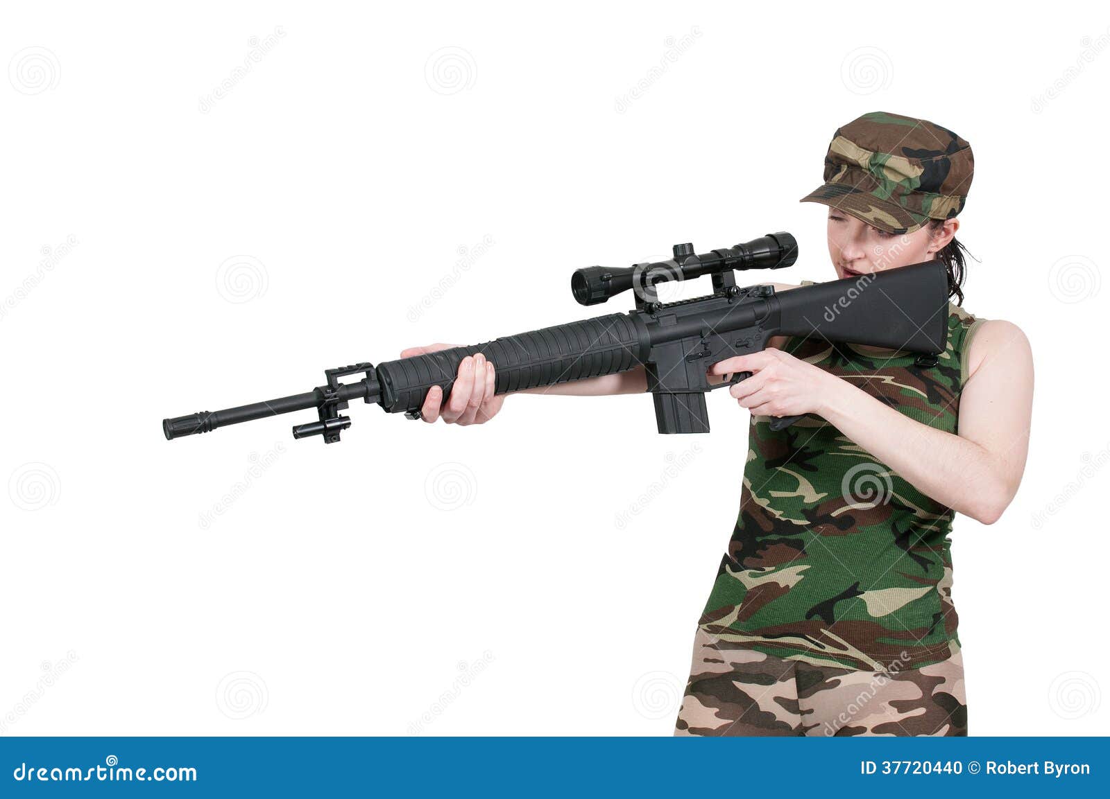 Woman with Assault Rifle stock photo. Image of fortune - 37720440