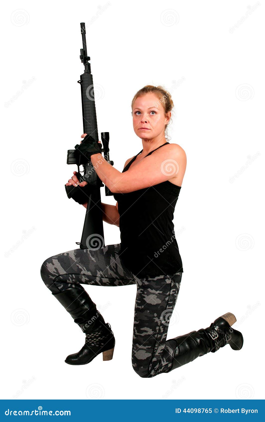 Woman with Assault Rifle stock image. Image of army, prepper - 44098765