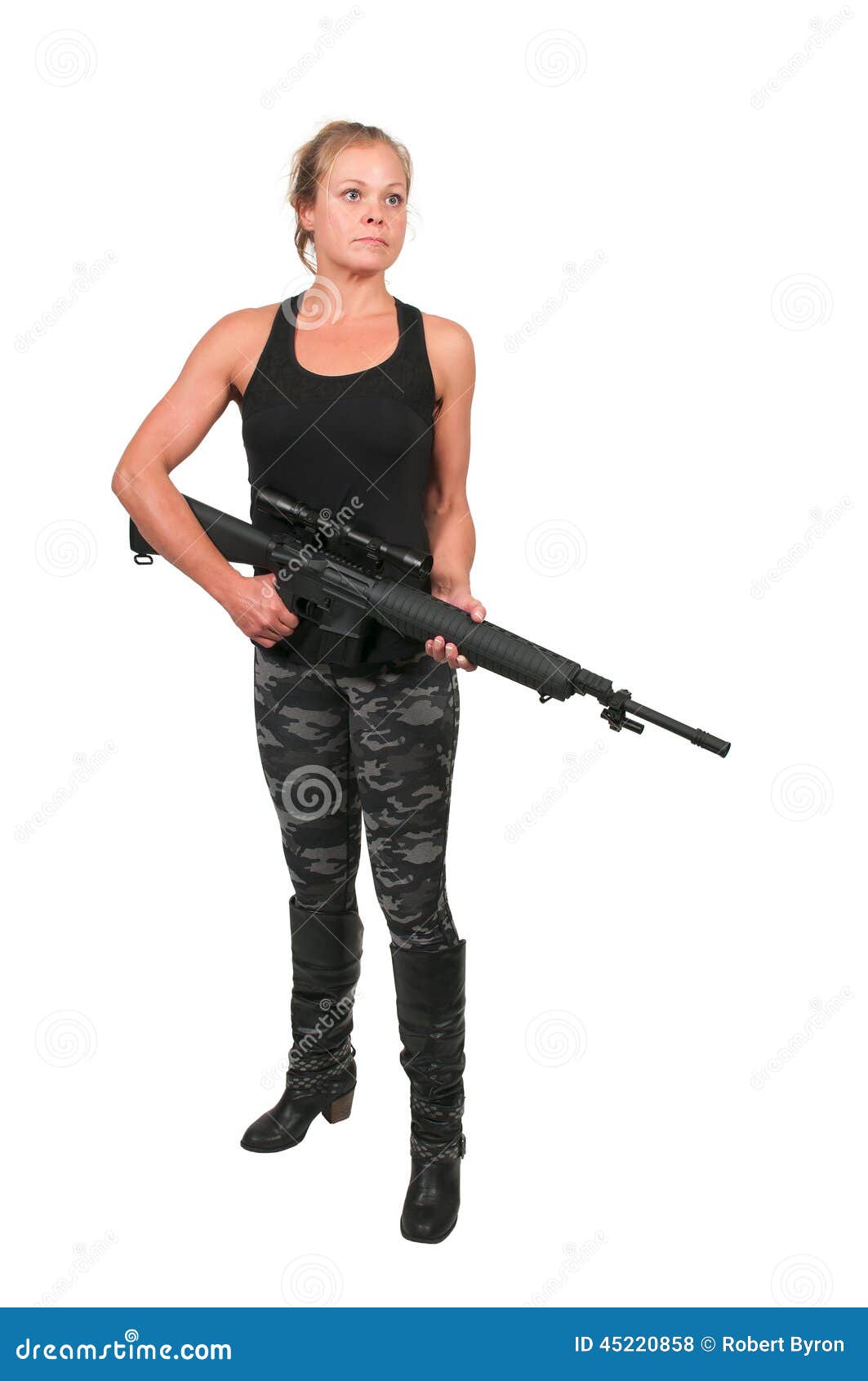 Woman with Assault Rifle stock photo. Image of sniper - 45220858