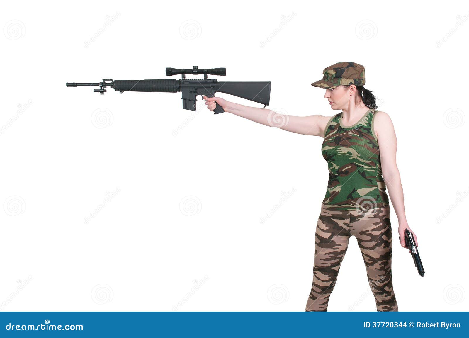 Woman with Assault Rifle and Handgun Stock Photo - Image of assault ...