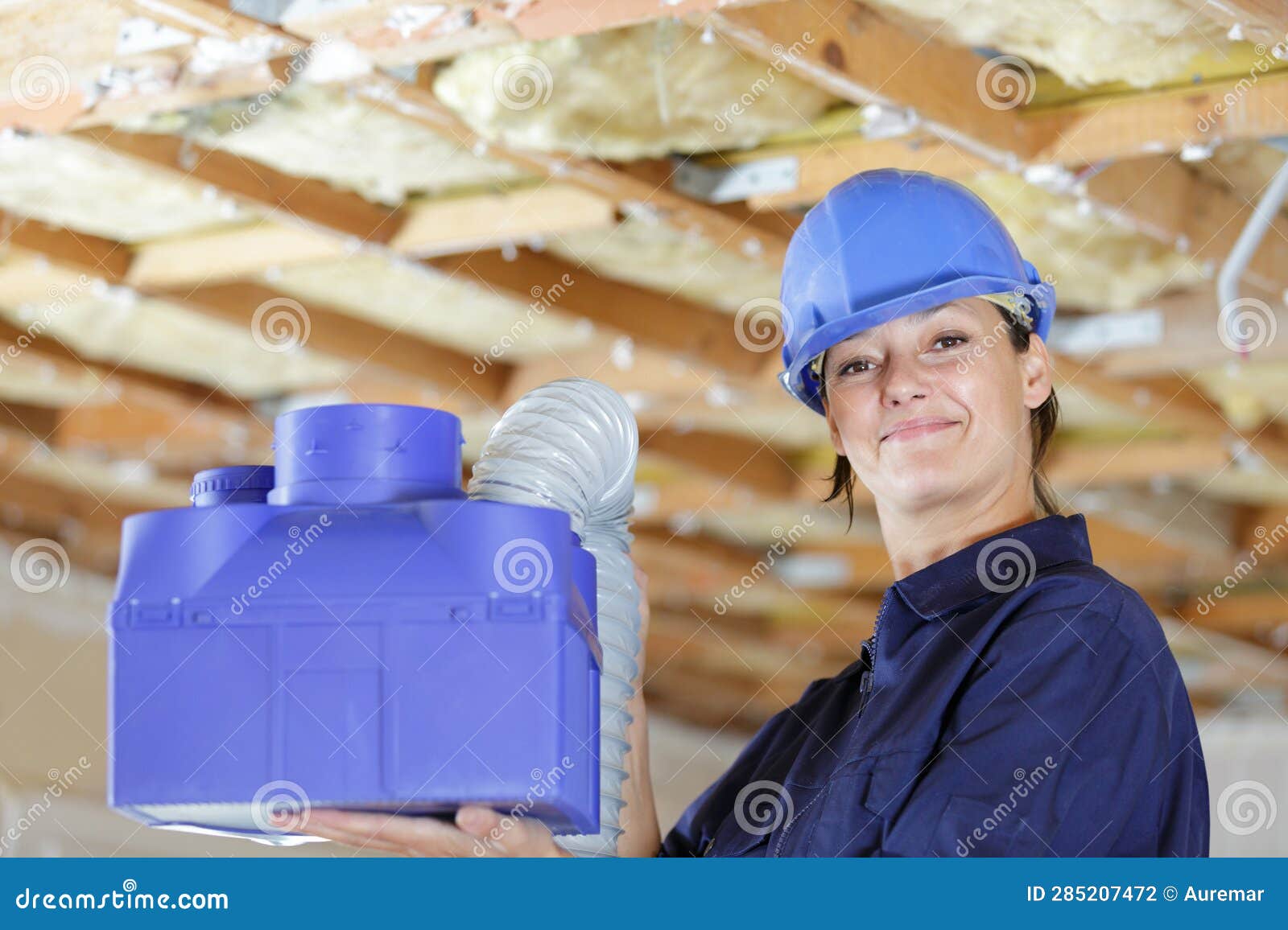 Woman Assembling Ventilation Box Stock Photo - Image of connection, pipe: 285207472