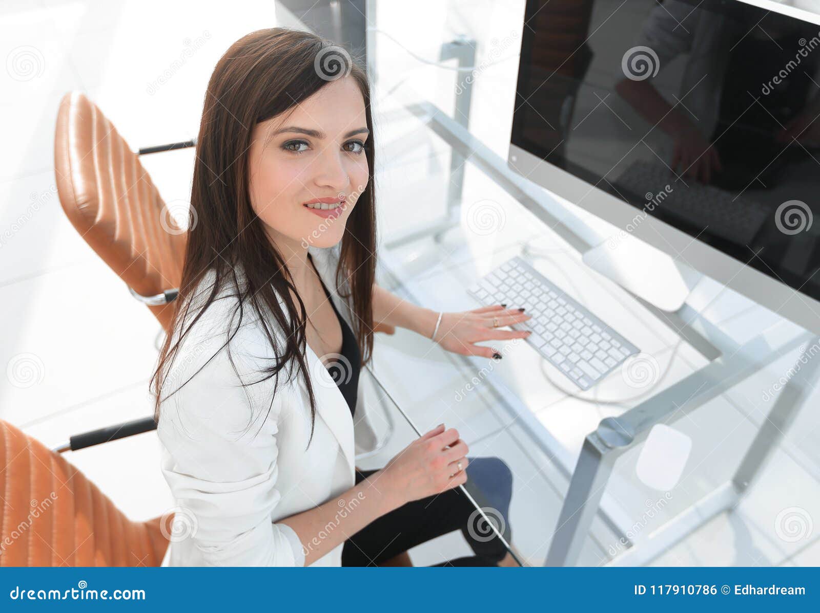 Woman Assistant Working on the Computer. Stock Photo - Image of paper ...