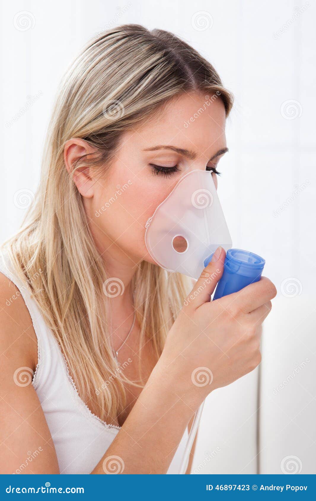 Woman with asthma inhaler stock image. Image of influenza - 46897423