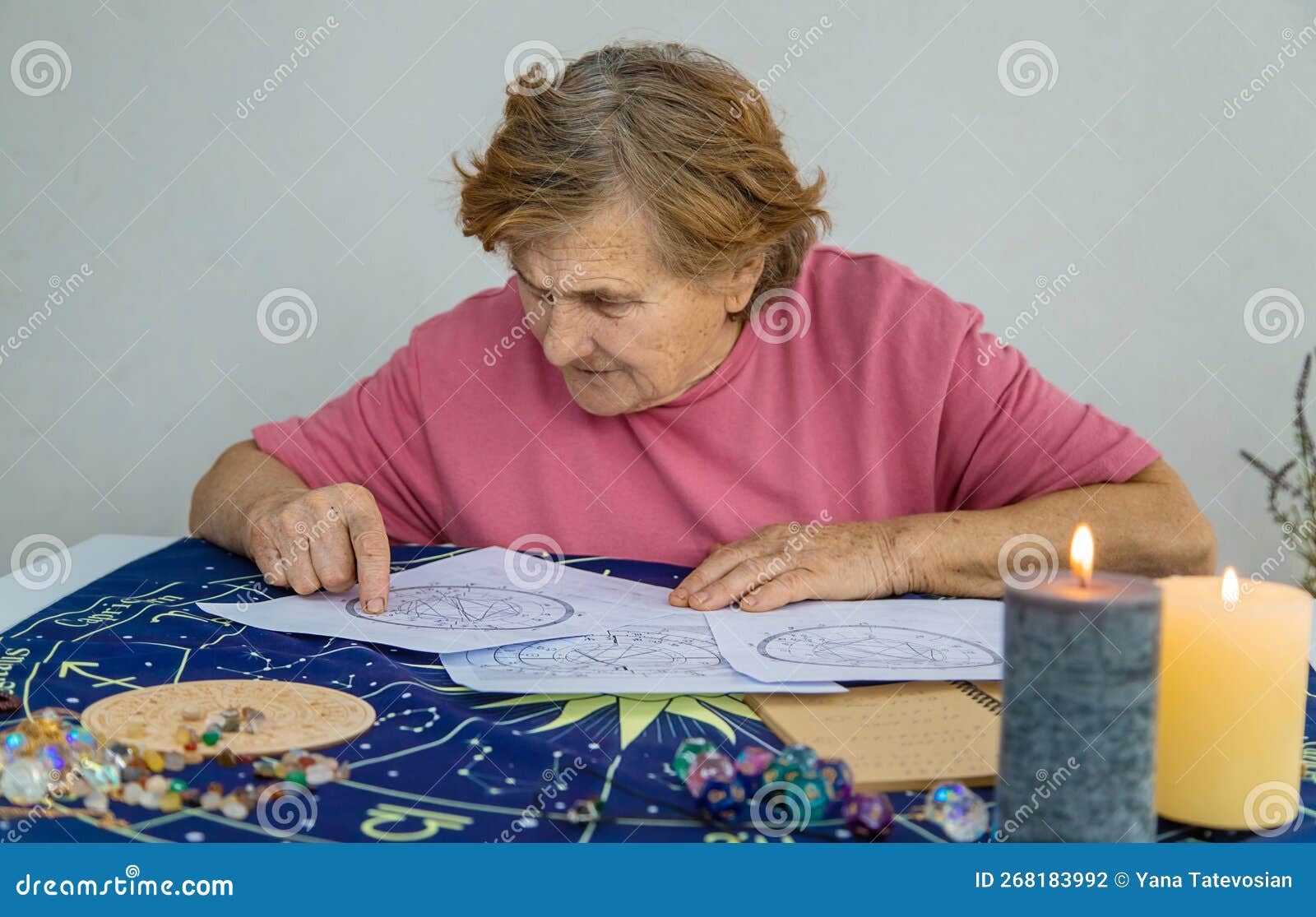 Woman Astrologer Draws a Natal Chart. Selective Focus Stock Photo ...