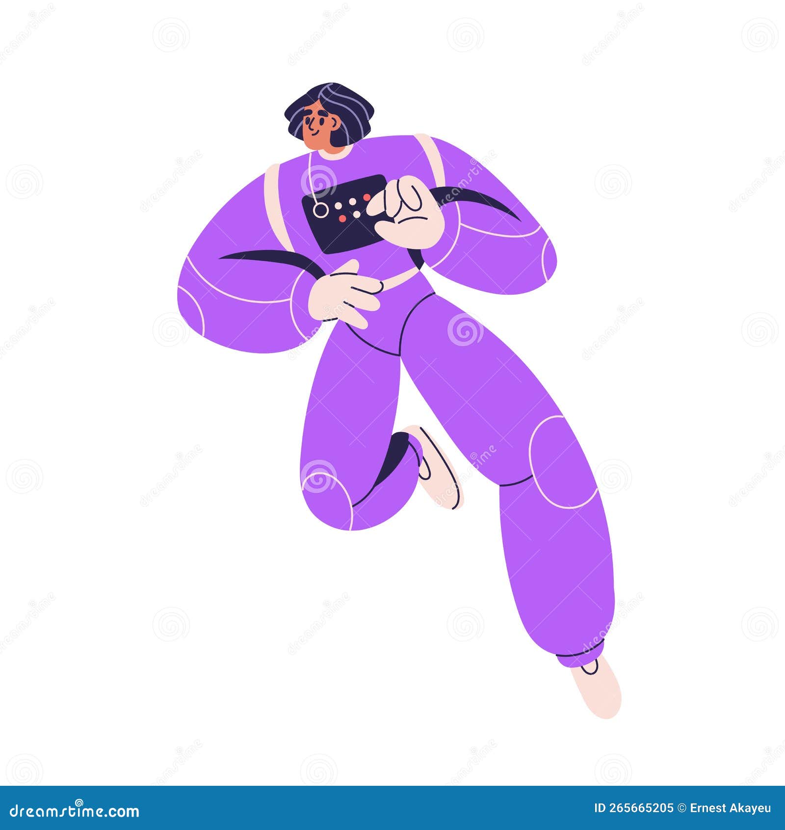 Woman Astronaut Floating In 0 Gravity Female Cosmonaut In Spacesuit
