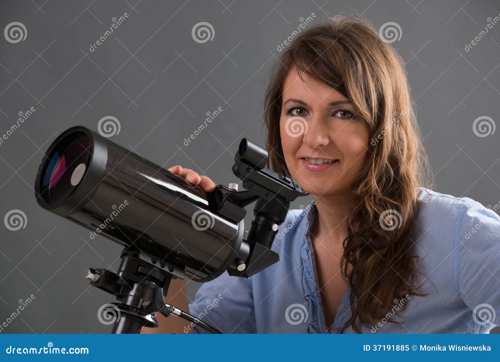 Woman with Astronomical Telescope Stock Image - Image of observation ...
