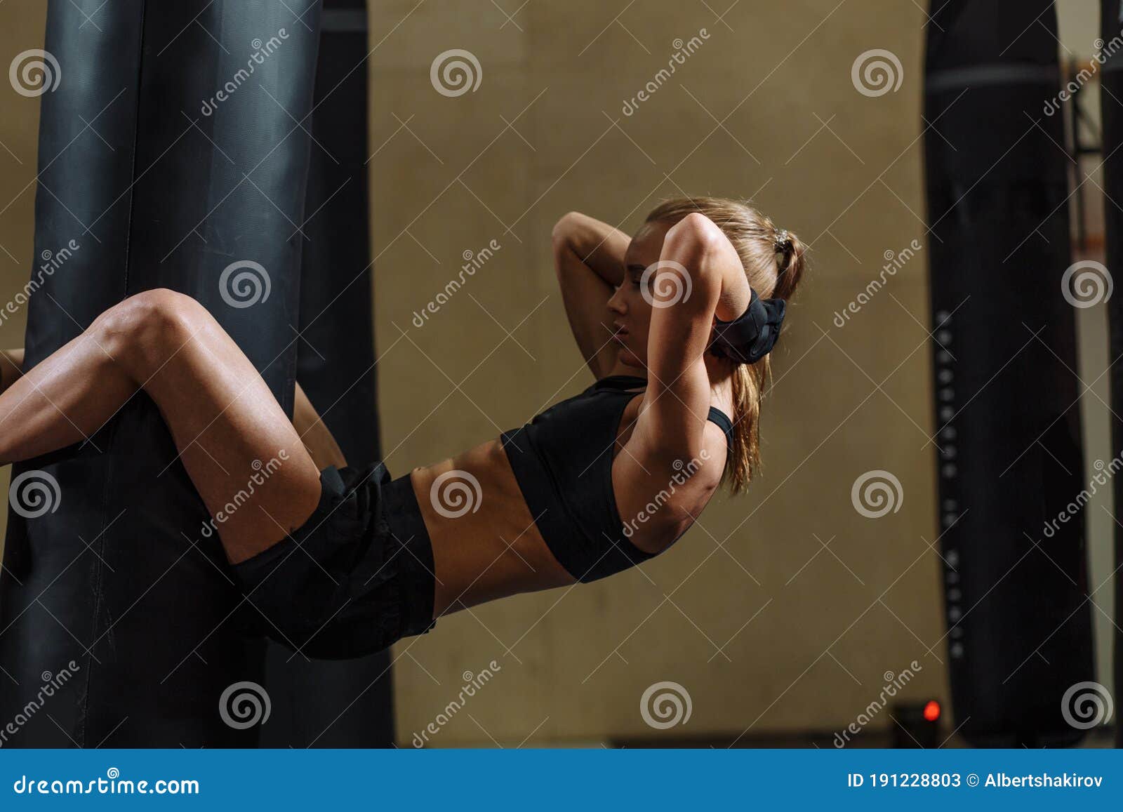 Woman Athlete Training on Boxing Bag. Stock Image - Image of boxing ...