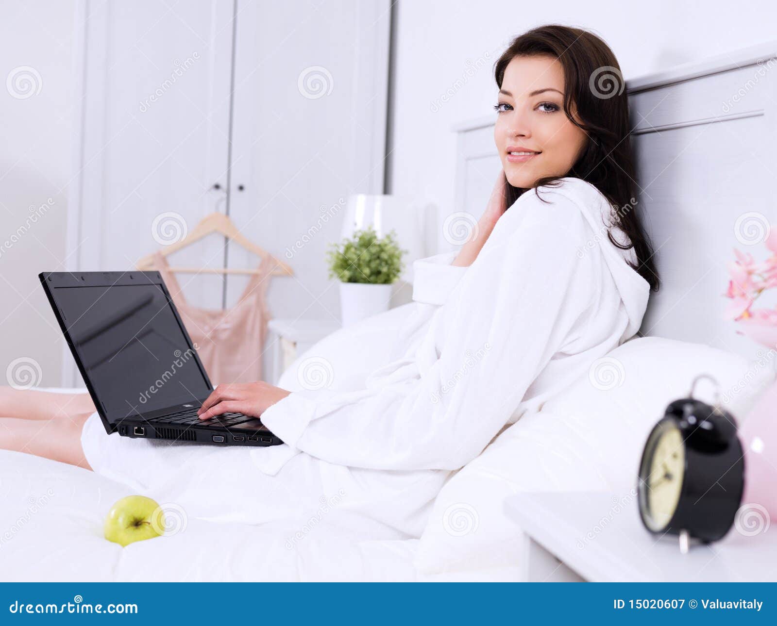 Woman with Attractive Smile Using Laptop Stock Image - Image of ...