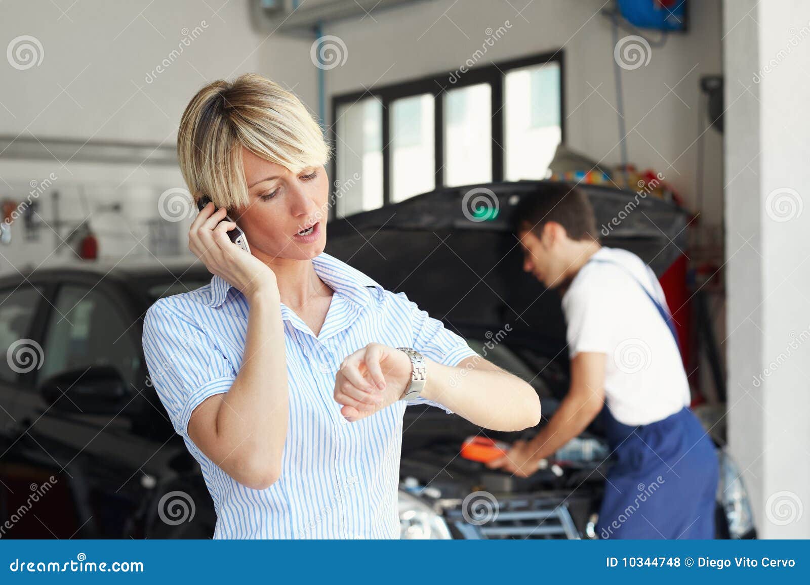 Woman in auto repair shop stock photo. Image of portrait - 10344748