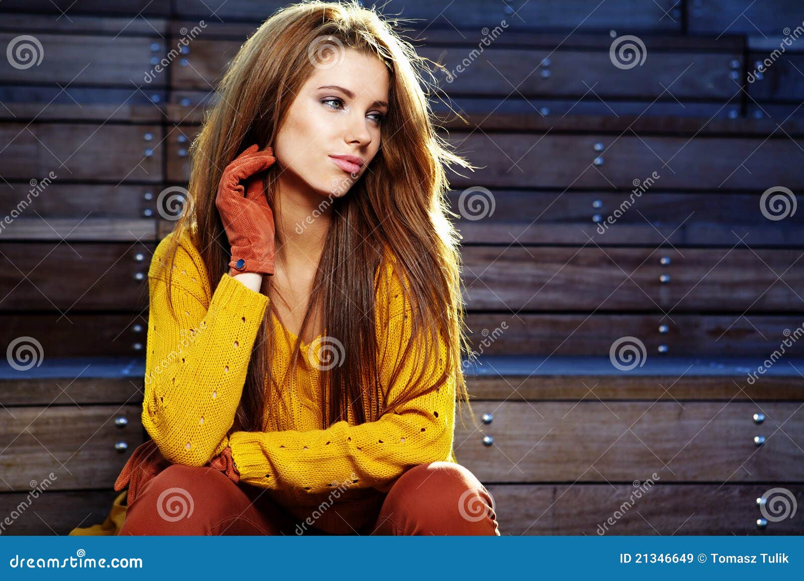 Woman in autumn colors stock image. Image of orange, seasonal - 21346649