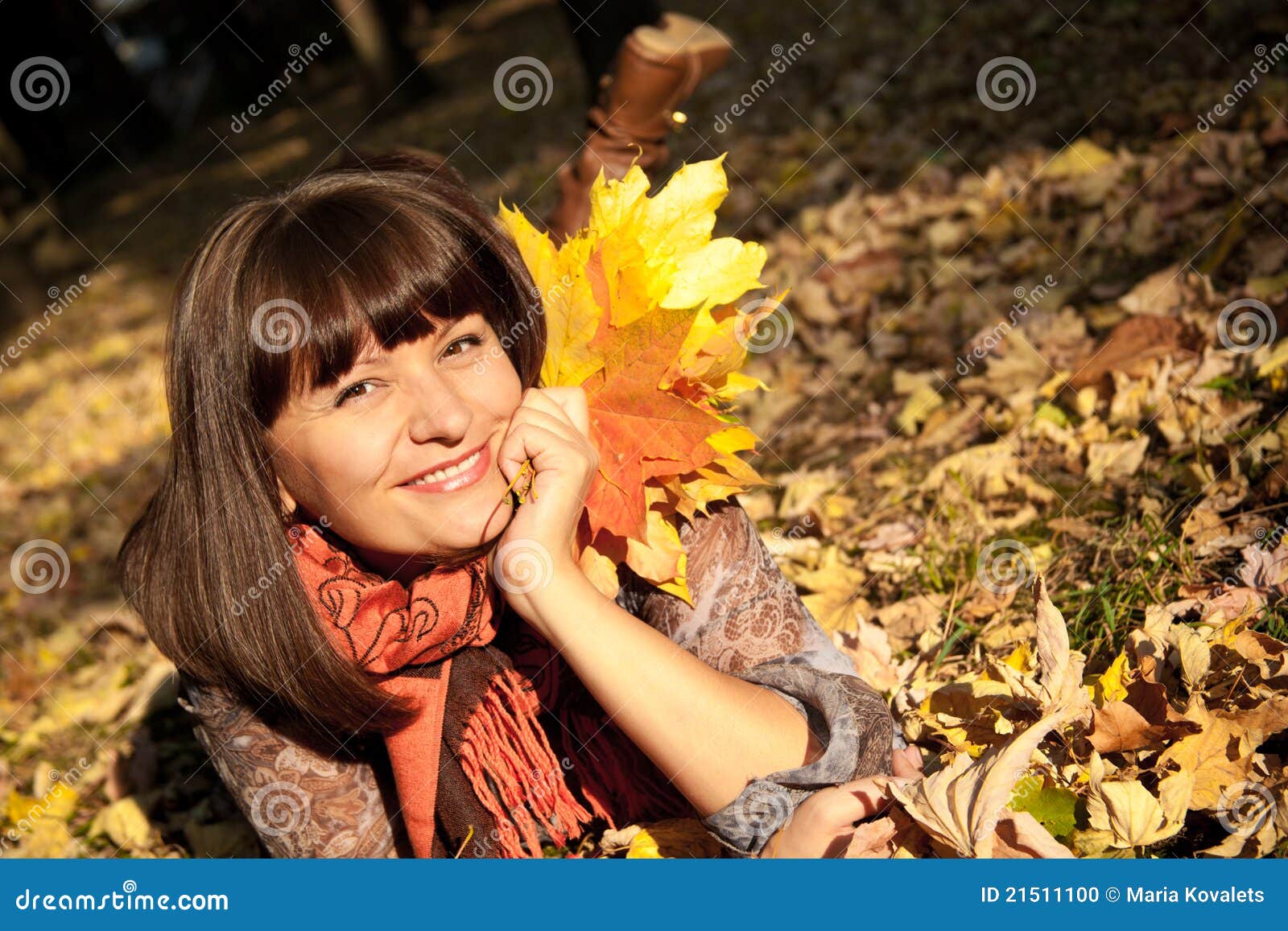 Woman with autumn leaves stock photo. Image of fall, autumn - 21511100