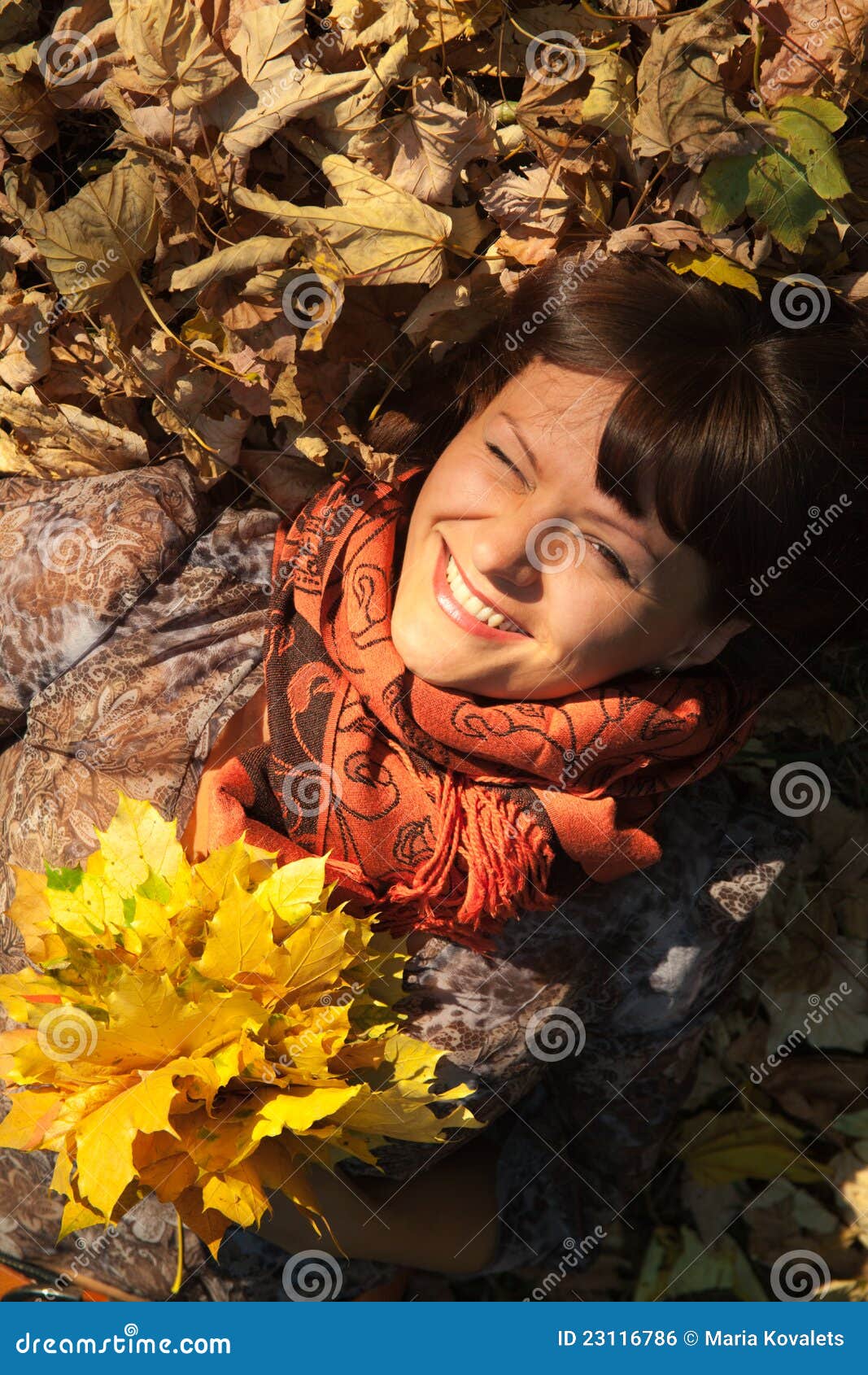 Woman with autumn leaves stock photo. Image of leaves - 23116786