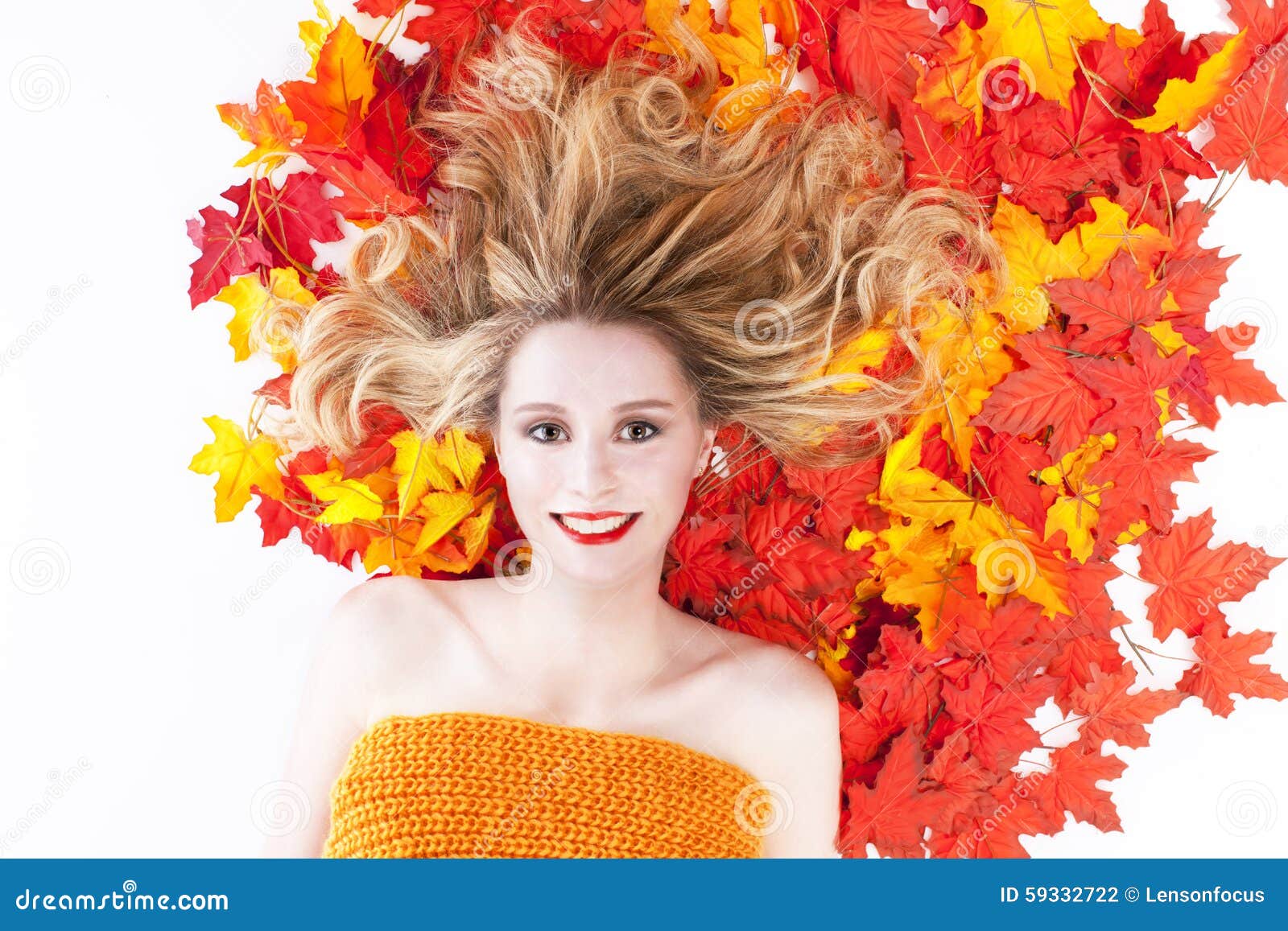 Woman with autumn leaves stock photo. Image of autumn - 59332722