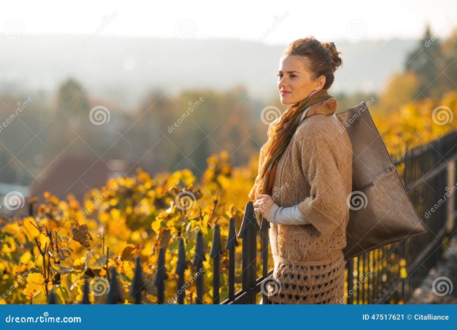 Woman in Autumn Outdoors Looking into Distance Stock Image - Image of ...