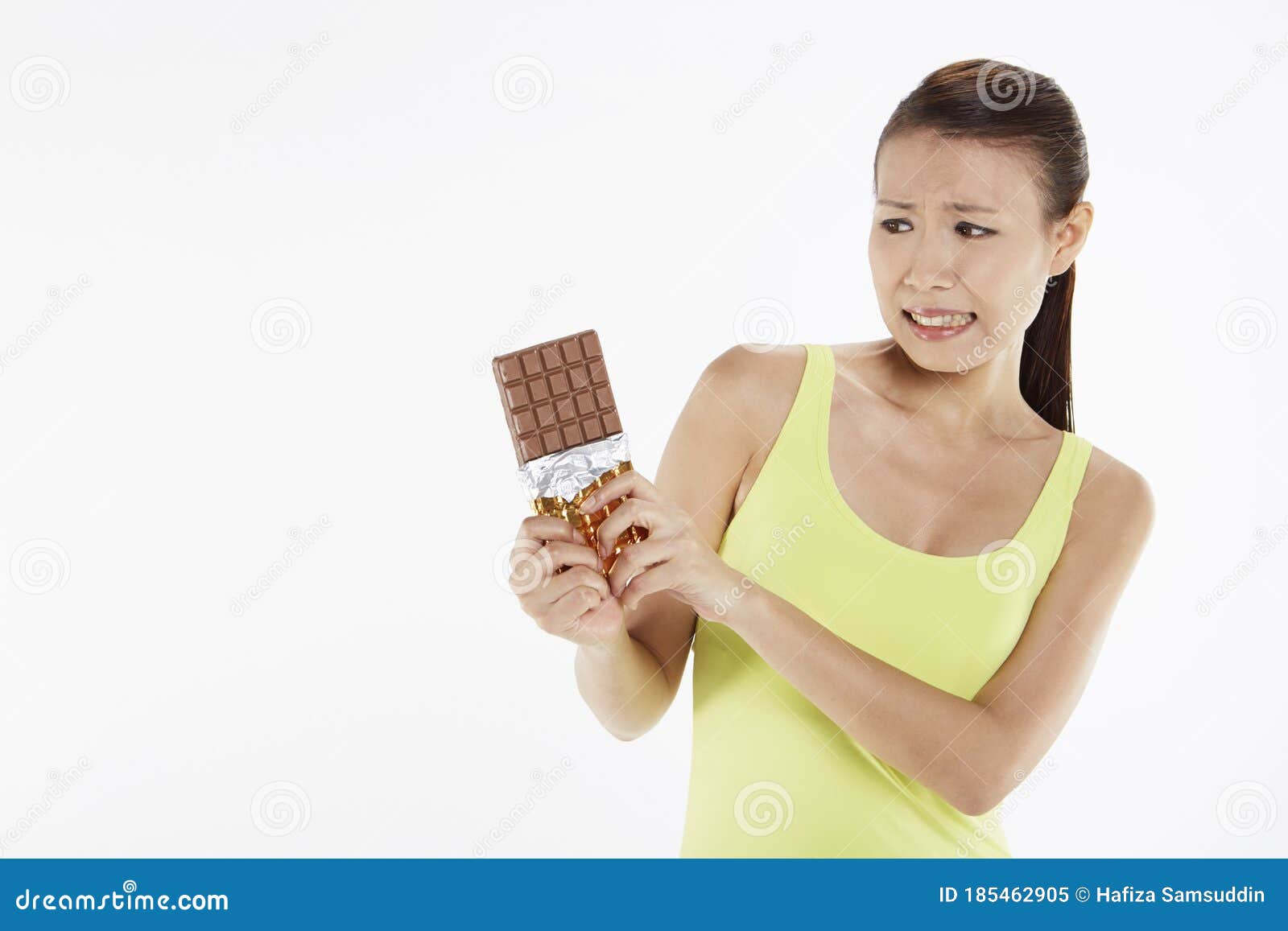 Woman Avoiding from a Bar of Chocolate Stock Image - Image of chinese ...
