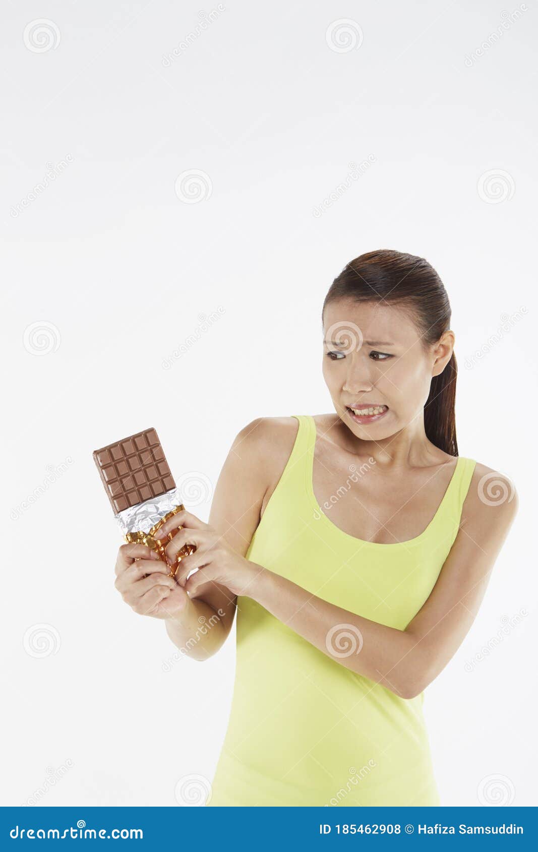 Woman Avoiding from a Bar of Chocolate Stock Photo - Image of feminine ...